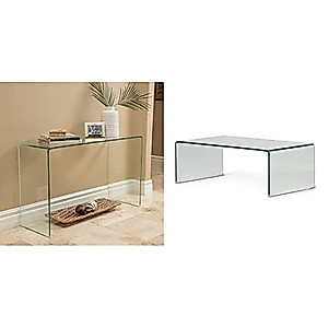 Christopher Knight Home Cadyn 12mm Tempered Glass Console Table, Clear & Pazel 12mm Tempered Glass Coffee Table, Clear