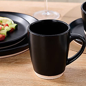 Stone Lain Jules Modern Stoneware 16-piece Round Black Dinnerware Set, Plates and Bowls Sets, Dish Set for 4, Black