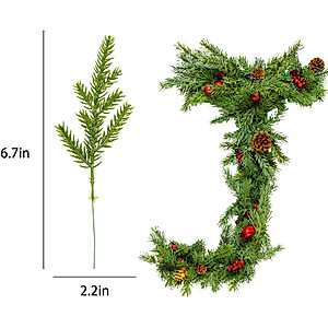 Alpurple 100 Packs Artificial Pine Needles Branches Garland-6.7x2.0 Inch Green Plants Pine Needles-Fake Greenery Pine Picks for Christmas Wedding Party Home Garden Fireplace Décor(100PCS)