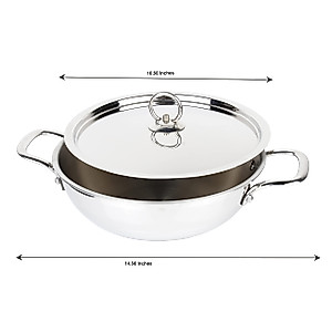 Triply Stainless Steel Kadai with Steel Lid | Everyday Pan, Stir Fry Pan with Triply Base, Saute Chef’s Pan with Glass Lid, Multipurpose Stewpot Skillet, Diameter: 24 cm, Capacity: 2.5 L (2.64 Quart)