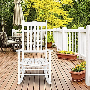Patio Rocking Chair, Wooden Porch Rocker with High Back, 350Lbs Support Rocking Chairs for Both Outdoor and Indoor, Rocker Chair Patio Seating Chairs Rocking Chairs, Oak White 68.5X86X115CM