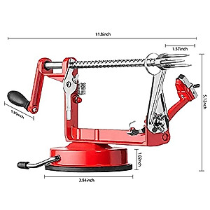 Apple Peeler Corer, Long lasting Chrome Cast Magnesium Alloy Apple Peeler Slicer Corer with Stainless Steel Blades and Powerful Suction Base for Apples and Potato(Red)
