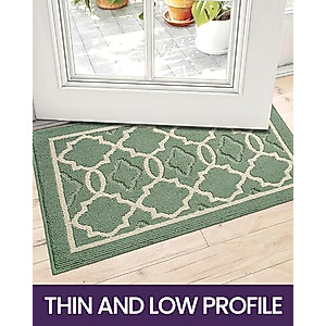DEXI Door Mat 32x20, Non-Slip Low-Profile Entrance Mats, Absorbent Washable Front Back Doormats for Entryway, Inside Entry, High Traffic Areas, Green
