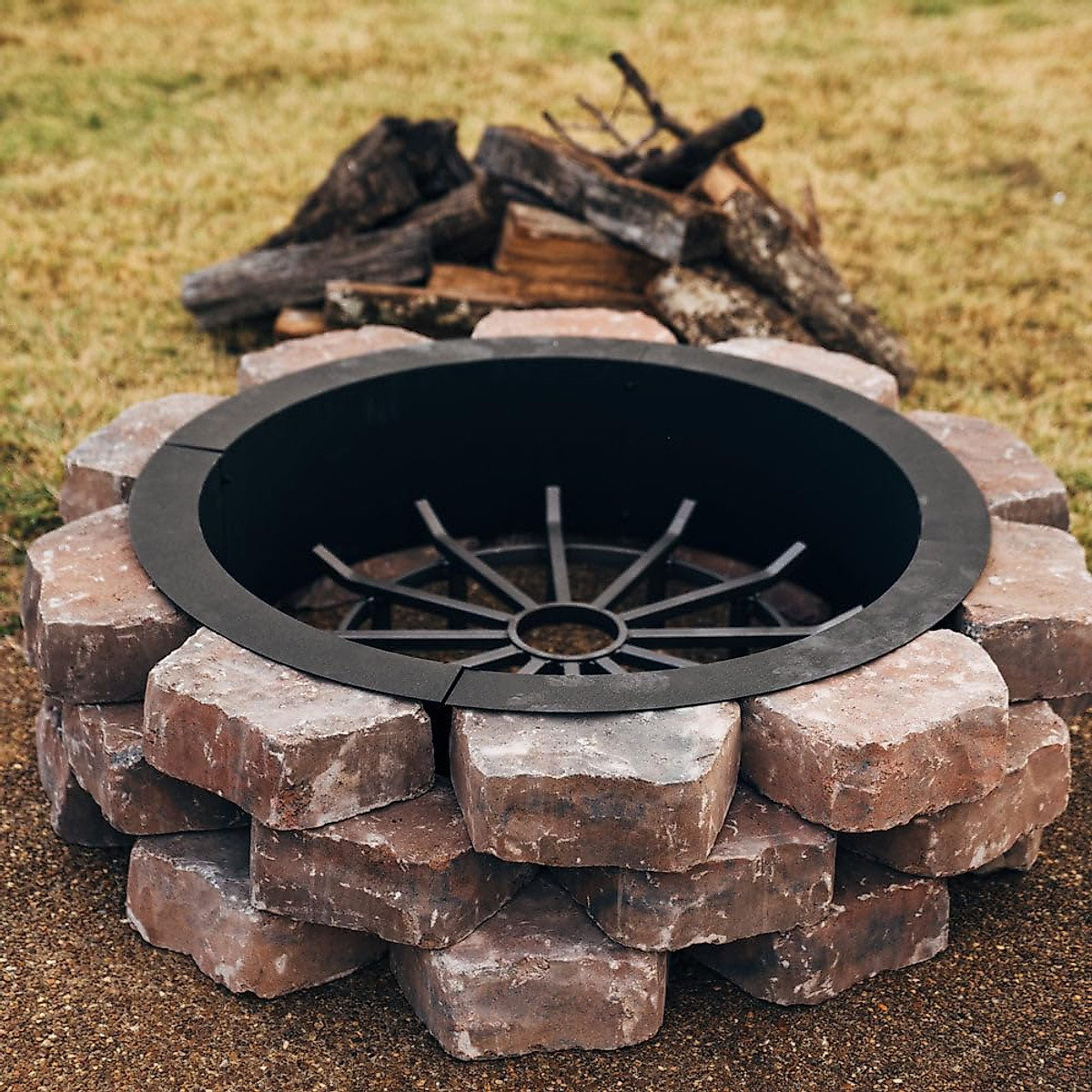 Ash & Ember 32" Wagon Wheel Fire Grate, High-Efficiency Smoke-Free Fireplace Log Grate, Decorative Wood Burning Lifted Grate Pit, Sandblasted Steel with Light Oil Coating