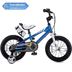 RoyalBaby Boys Girls Kids Bike 14 Inch BMX Freestyle 2 Hand Brakes Bicycles with Training Wheels Child Bicycle Blue