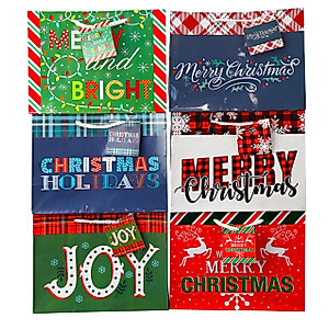 Iconikal Medium Gift Bags With Tissue Paper for Christmas 24-Pack Fun Bright Designs Merry Christmas, Joy, Holidays