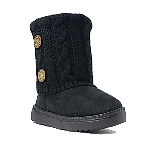 REDVOLUTION Kids Boots Toddler Girls Cute 2 Buttons Faux Fur Suede Knitting Shoe | 285 (Toddler 10, Black)