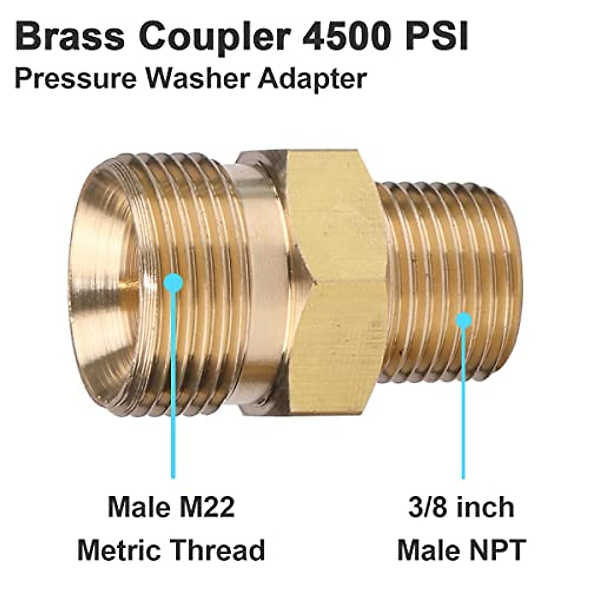MUTURQ M22 Male to 3/8 Inch NPT Male Pressure Washer Adapter Thread Brass Fitting 4500 PSI Compatible with Simpson, Generac, Briggs Stratton, Craftsman, Ryobi