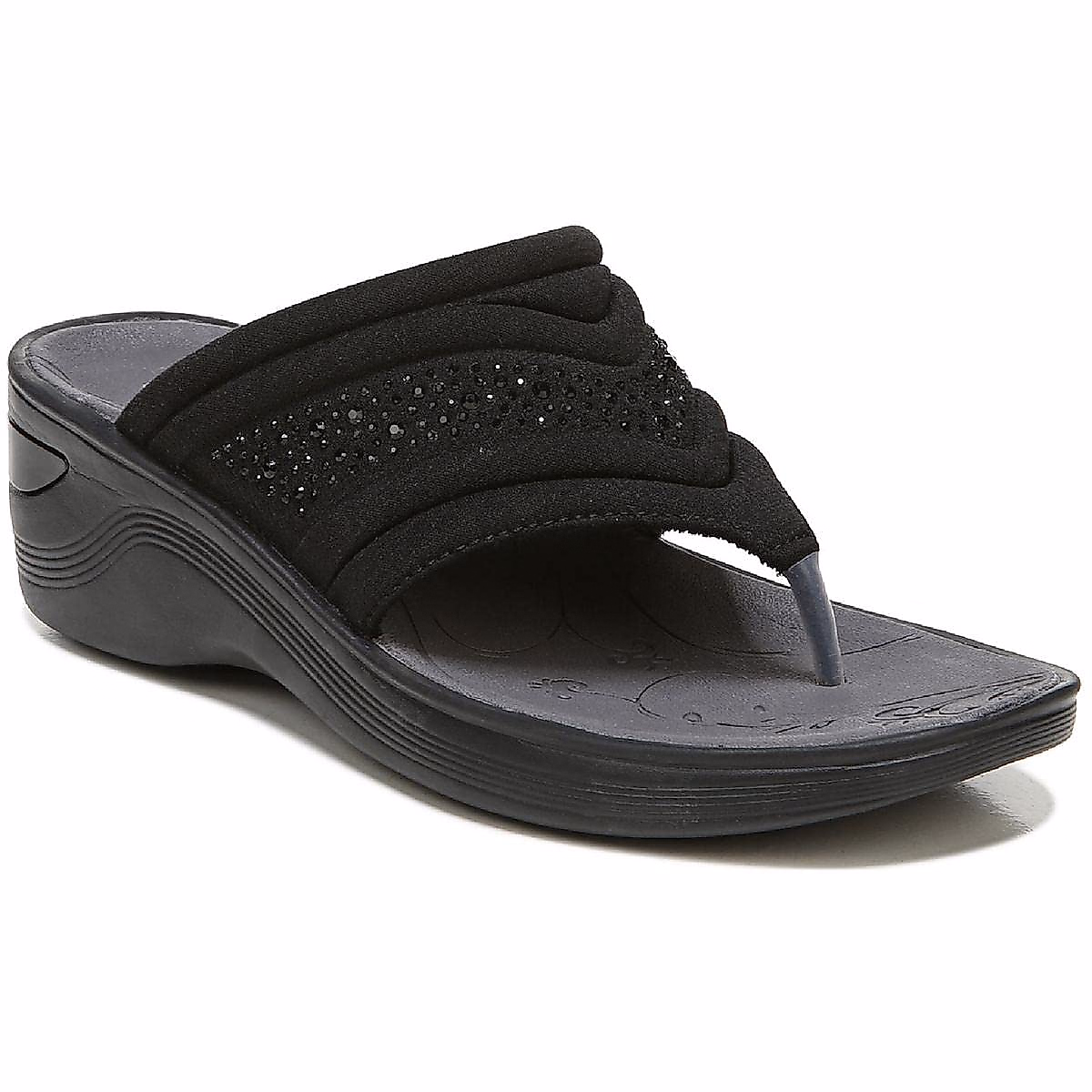 BZees Womens Dazzle Me Embellished Wedge Thong Sandals Black 11 Medium (B,M)