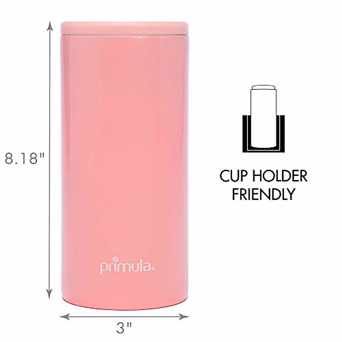 Primula Slim Can Stainless Steel Vacuum Insulated Coozie Cooler for 12 Ounce Skinny Cans, Pink