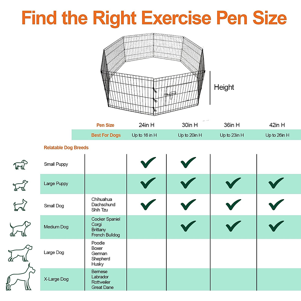 PJYuCien Dog Playpen - Metal Foldable Dog Exercise Pen, Pet Fence Puppy Crate Kennel Indoor Outdoor with 8 Panels 24”H & Top Cover for Small Medium Pets