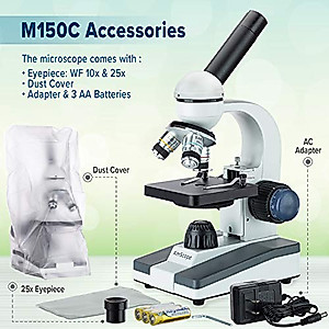AmScope M150C-E-A 40X-1000X LED Cordless All-Metal Framework Full-Glass Optical Lens Student Compound Microscope with Coarse & Fine Focusing + Digital Camera USB Imager