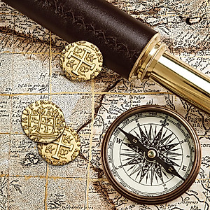 Leib Games Premium Metal Pirate Coins -35 X Large Pirate Gold Coins for Kids, Fake Gold Coins, DND Coins, Metal Coins, Fantasy Coins, Tokens - Diameter: 1.18"