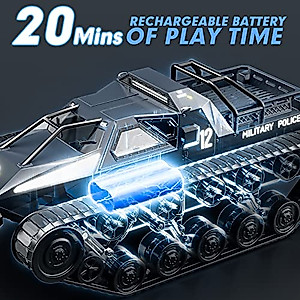 Supdex RC Tank Car, 1:12 Remote Control Crawler 12KM/H High Speed Tank, 2.4Ghz RC Rock Crawler Off-Road 4WD 360°Rotating Drifting Car with Rechargeable Battery,Military Truck Toy for Adults and Kids