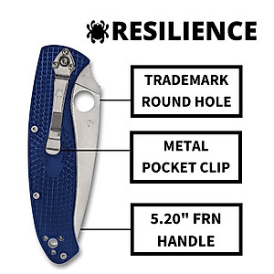 Spyderco Resilience Lightweight Folding Knife with CPM S35VN Stainless Steel Blade and Durable Blue FRN Handle - PlainEge - C142PBL