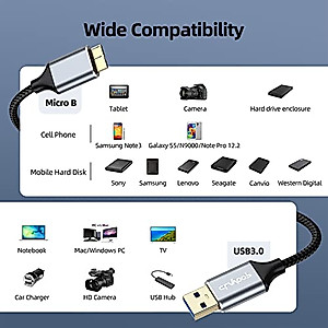 CLAVOOP External Hard Drive Cable Cord, USB Micro B Cable 5 Gbps High-Speed Braided USB A to Micro B Hard Drive Wire Male to Male Compatible with MacBook Air Pro Galaxy S5 Note3 Hard Drive - 3 Feet