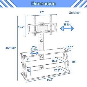 TV Stand with Mount Height Adjustable Bracket Entertainment Stand for 32 to 65 inch Plasma LCD LED or Curved Screen TV 3-Tier Tempered Glass Universal Media Stand Floor tv Stand IANIYA