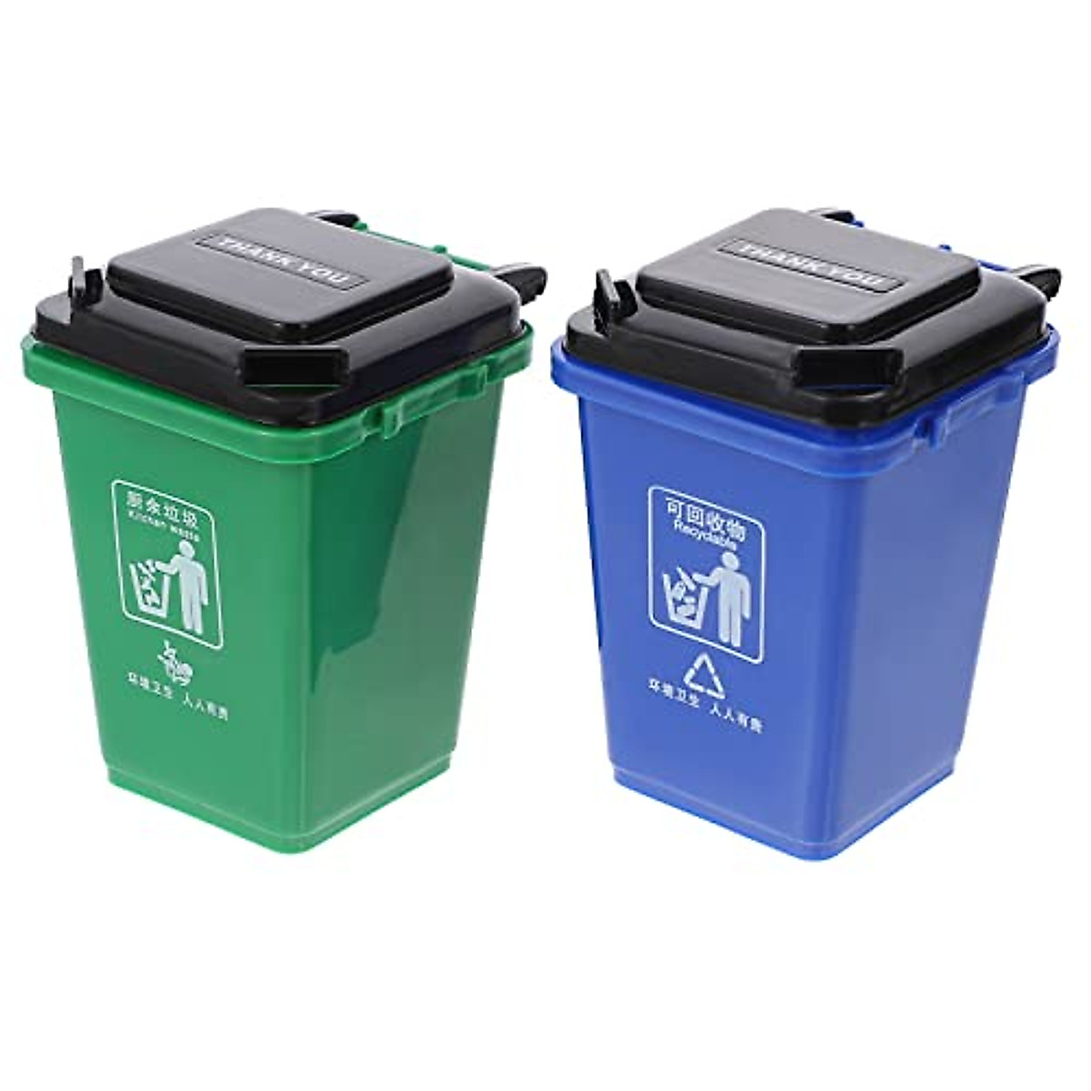 Cabilock 2 Pcs Mini Curbside Garbage Trash Bin Pen Holder Creative Recycle Can Set Pencil Cup Desktop Organizer for Home Office School Blue Green