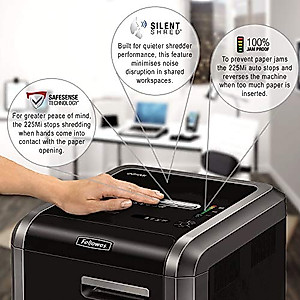 Fellowes Powershred 225Mi 100% Jam Proof 16-Sheet Micro-Cut Commercial Grade Paper Shredder (4620001), Black