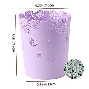 Comebachome Plastic Trash Can, Waste Paper Bin Flower Lace Waste Basket Round Rubbish Bin Hollow Garbage Can for Bedroom Bathroom Kitchen Office (Purple/S)