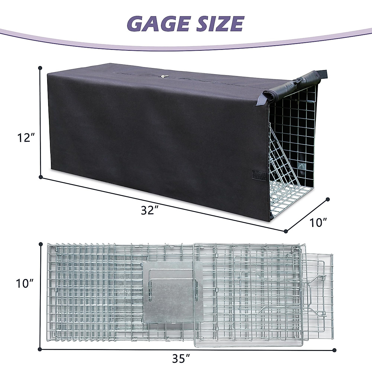 Live Feral Cat Trap Cage with Cover, Heavy Duty Folding Animal Traps Cage for Stray Cats, Humane Cat Trap for Raccoon, Squirrel, Skunk, Catch and Release - (32 x 10 x 12 inches, Trap Cage with Cover)