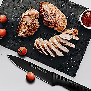 YOLEYA Steak Knives, 4.5" Steak Knives Set of 6 High Carbon German Stainless Steel Black Serrated Steak Knife Set Anti Rusting Sharp Kitchen Dinner Knives