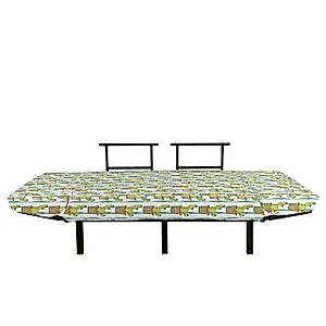 Ambesonne Cactus Futon Couch, Vertical Lines Cartoon Drawing Style Zigzag Chevron Pattern Flowers in Pots, Daybed with Metal Frame Upholstered Sofa for Living Dorm, Loveseat, Green Orange Mint