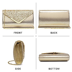 Dasein Women Evening Bags Formal Clutch Purses for Wedding Party Prom Handbags with Shoulder Strap and Glitter Flap (Gold)