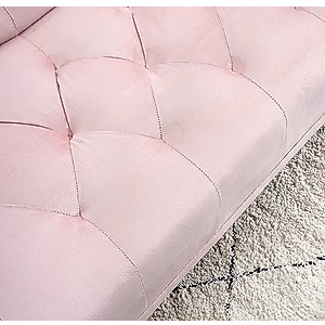72"Modern Velvet Sofa Bed Futon,Convertible Folding Sleeper Bed Couches with 3 Adjustable Backrests,Tufted Recliner Loveseat with Golden Chrome Legs for Small Living Room Office (Light Pink+pillows)