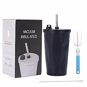 FRAGSCEN 20 OZ Insulated Tumbler with Lid and Straw, Tumbler with Screw Lid, Stainless Steel Tumbler, Iced Coffee Cup, Double Wall Vacuum Tumblers, Water Bottle Travel Mug, Black