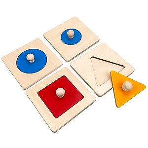 SGVV90 Montessori Wooden Geometric Shape Puzzle Multiple Shape Puzzle Preschool Learning Shape & Color Sorter Material Sensorial Toy for Toddler