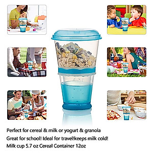 UTOWO Cereal On the Go Cups Travel-To-Go-Food-Containers Storage with Spoon Breakfast Drink-Cups-Portable (Blue)