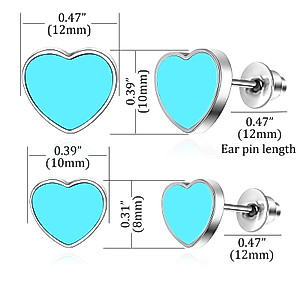 Blue Enamel Heart Earrings for Women - Love Heart Women Stud Earrings | Silver-tone Stainless Steel Lightweight Stud Earrings
