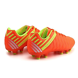brooman Kids Athletic Soccer Cleats Boys Girls Outdoor Firm Ground Football Shoes (3.5,Orange)