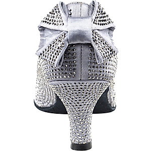 Very Fine Women's Salsa Ballroom Tango Dance Shoes Sera 5512 Ribbon Design Bundle with Dance Shoe Heel Protectors, Grey Satin 9 M US 2.5" Heel