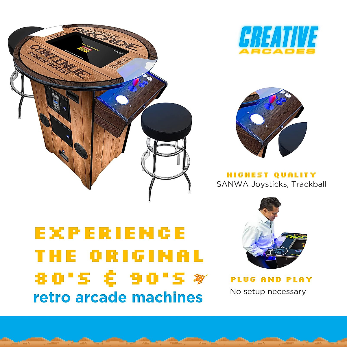 Creative Arcades Full-Size Commercial Grade Machine -Pub Style Arcade Table for 2 Player Cabinet for Home, 60 Games, Multiplayer Control Panel and Screen Size 22 inch.