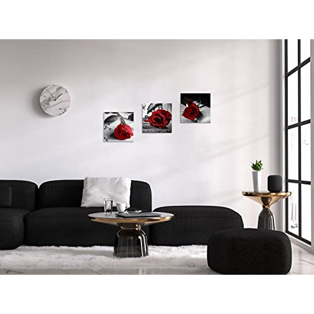 NAN Wind Canvas Print 3 Pcs Black and White Red Rose Canvas Art Painting Abstract Wall Art Decorations Flower Picture on Canvas for Home Decor Stretched and Framed