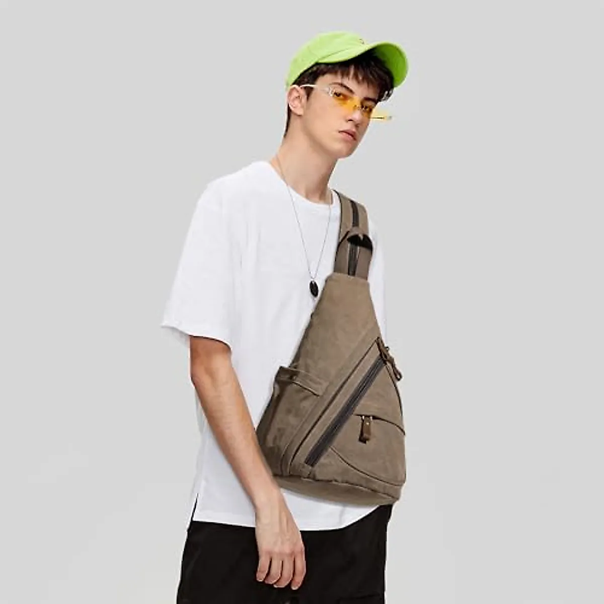 KL928 Canvas Sling Bag - Small Crossbody Backpack Shoulder Casual Daypack Rucksack for Men Women(Large Version)