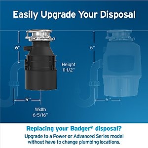 InSinkErator Badger 5XP Garbage Disposal with Power Cord, Standard Series 3/4 HP Continuous Feed Food Waste Disposer, Badger 5XP W/C