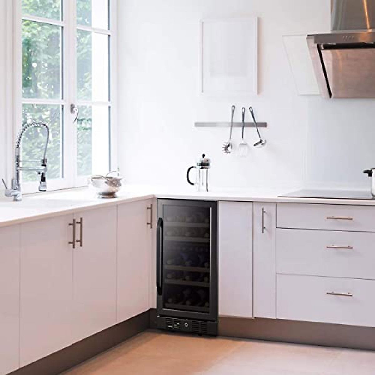 NewAir Freestanding 28 Bottle Dual Zone Wine Fridge, French Door, Black Stainless Steel