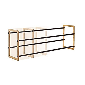 TRINITY BASICS 2-Tier Expandable Shoe Organizer with Bamboo Frame, Stackable Shoe Rack for Closet, Stores up to 16 Pairs of Shoes, Dark Bronze Finish, Expands from 24” to 44”, 2-Pack