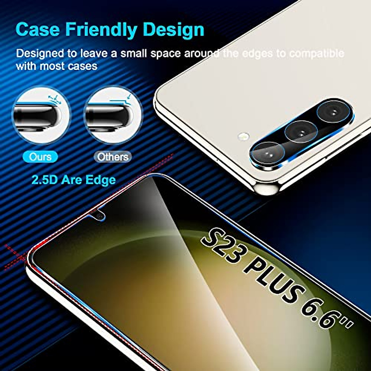[4+3 Pack] Galaxy S23 Plus Screen Protector, 9H Tempered Glass, Ultrasonic Fingerprint Support, Case Friendly HD Clear for Samsung Galaxy S23 Plus 5G Glass Screen Protector