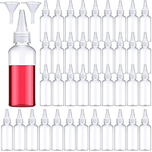 Eccliy 60 Pieces 2 oz 60 ml Plastic Bottles Applicator with Twist Top Cap Pet Refillable Plastic Empty Applicator Bottle for Hair with Clear Twist Top Cap for Hair Oils and Liquids