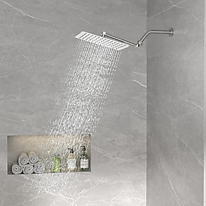 Shower Head with Adjustable Shower Arm - Sarlai 12 Inch Rain Shower Head Solid Square Ultra Thin 304 Stainless Steel with Solid Brass 11 Inch Adjustable Extension Arm, Chrome Finish