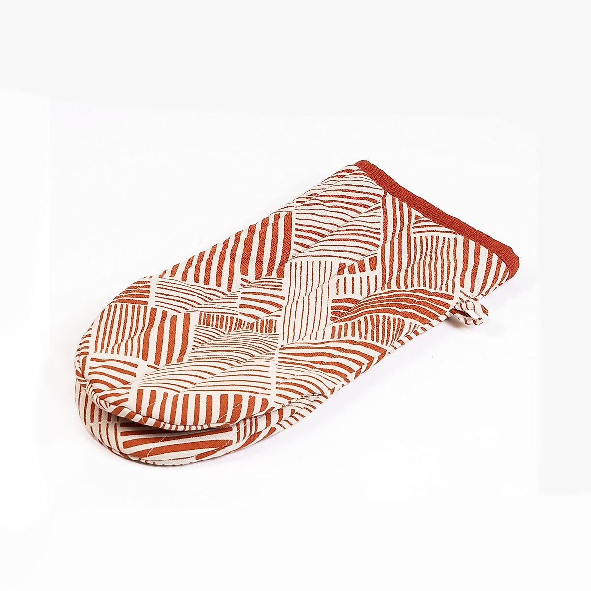 VLiving Modern Retro Terracotta Cotton Quilted Oven Mitt and Pot Holder, Stripe Print Glove, Size 8"X13"