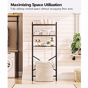 HOOBRO Over The Toilet Storage, 3-Tier Over Toilet Bathroom Organizer, Freestanding Above Toilet Shelf with Adjustable Feet, Space Saving, Easy to Assembly, Rustic Brown and Black BF63TS01