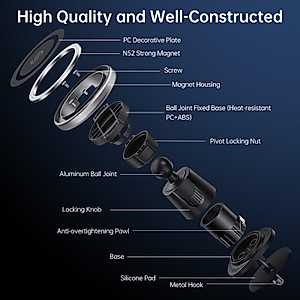 SYNCWIRE for MagSafe Car Mount, Flexible Rotation Magnetic Phone Holder for Car Air Vent,Hands Free Car Cell Phone Holder Mount Compatible iPhone 15 Pro Max 14 13 12,Samsung,MagSafe Car Accessories