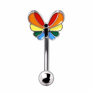 Pierced Owl 16GA 316L Stainless Steel Rainbow Butterfly Eyebrow Curved Barbell