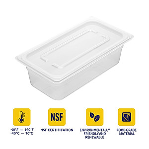 BIEAMA 6 Pack Plastic Food Pans with Lids, 1/3 Size 6'' Deep, Translucent,Commercial