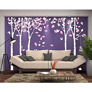 Suonady Jungle Tree Wall Decals - Removable Vinyl Pink Sticker Mural Art Bedroom Nursery Baby Kids Rooms Wall Decor for Home Decoration, 103.9x70.9